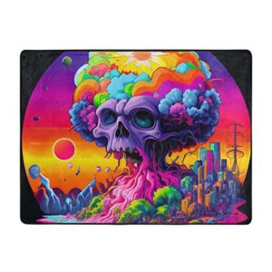 Memory Foam Psychedelic Skull City Art Kitchen Rug Play Blanket Extra Large Yoga Mat, Anti-Slip Backing Nursery Rugs, Absorbent Indoor Outdoor Entryway Rug