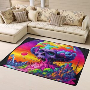 Memory Foam Psychedelic Skull City Art Kitchen Rug Play Blanket Extra Large Yoga Mat, Anti-Slip Backing Nursery Rugs, Absorbent Indoor Outdoor Entryway Rug