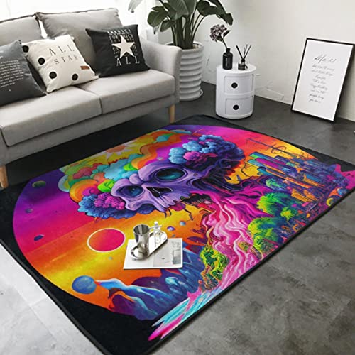 Memory Foam Psychedelic Skull City Art Kitchen Rug Play Blanket Extra Large Yoga Mat, Anti-Slip Backing Nursery Rugs, Absorbent Indoor Outdoor Entryway Rug