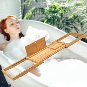 JGQGB Extendable Bath Tub Wooden Bathtub Bridge Shelf Organizer Tray with Book Stand for Home Hotel Spa Salon