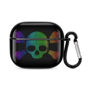 bright pixel skull crossbones icon printed bluetooth earbuds case cover compatible for airpods 3 protective storage box with keychain