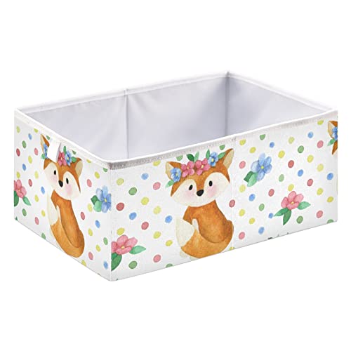 CaTaKu Polka Dot Cute Fox Storage Baskets Large Rectangular Storage Bins Baskets for Organizing Fabric Collapsible Storage Organizer for Shelves