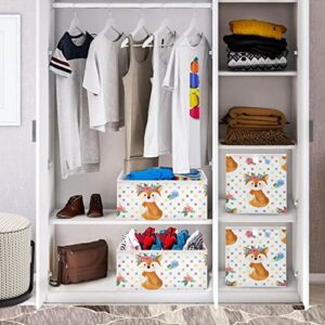 CaTaKu Polka Dot Cute Fox Storage Baskets Large Rectangular Storage Bins Baskets for Organizing Fabric Collapsible Storage Organizer for Shelves