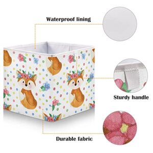 CaTaKu Polka Dot Cute Fox Storage Baskets Large Rectangular Storage Bins Baskets for Organizing Fabric Collapsible Storage Organizer for Shelves