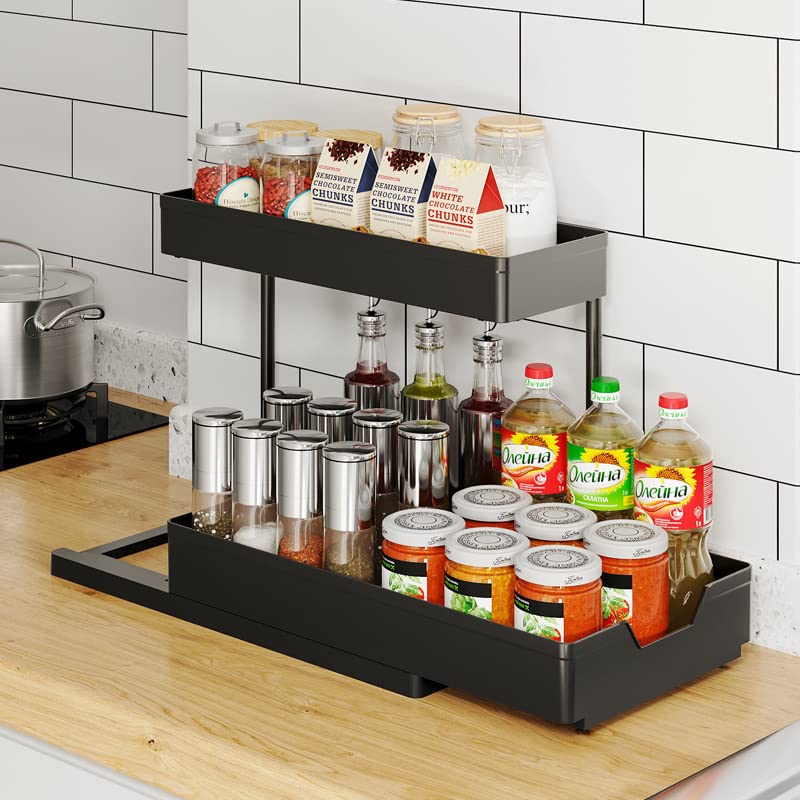 Pulling type seasoning shelf Desktop storage rack (White)