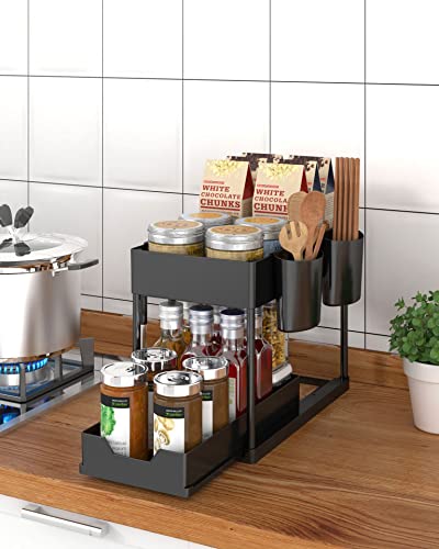 Pulling type seasoning shelf Desktop storage rack (White)