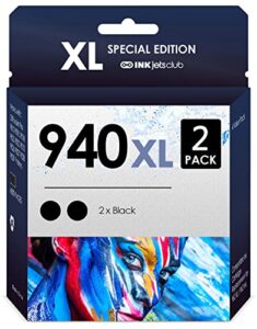 inkjetsclub compatible replacement for 940xl ink cartridge. works with officejet pro 8500a 8000 8500 8500a plus printers. 2 pack (black)