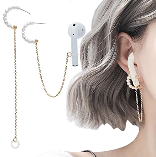 Pearl Hook Ear Stud Airpod Earrings Anti Lost Earring Strap for Airpods (Need Ear Hole) Anti Lost Strap for Airpods Pro, Wireless Earphone Holder Strap Compatible for Airpods 1&2&3/Pro