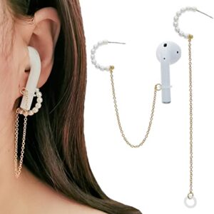 Pearl Hook Ear Stud Airpod Earrings Anti Lost Earring Strap for Airpods (Need Ear Hole) Anti Lost Strap for Airpods Pro, Wireless Earphone Holder Strap Compatible for Airpods 1&2&3/Pro