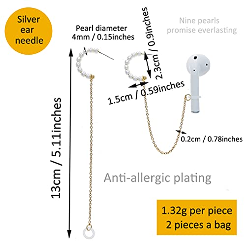 Pearl Hook Ear Stud Airpod Earrings Anti Lost Earring Strap for Airpods (Need Ear Hole) Anti Lost Strap for Airpods Pro, Wireless Earphone Holder Strap Compatible for Airpods 1&2&3/Pro