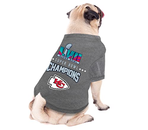 NFL 2023 Super Bowl LVII Championship Kansas City Chiefs Pet Tee Shirt, Durable Sporty Pet Tee, X-SMALL. *LIMITED EDITION NFL Champ Dog T-shirt. Licensed NFL FOOTBALL Winning Shirt for DOGS & CATS