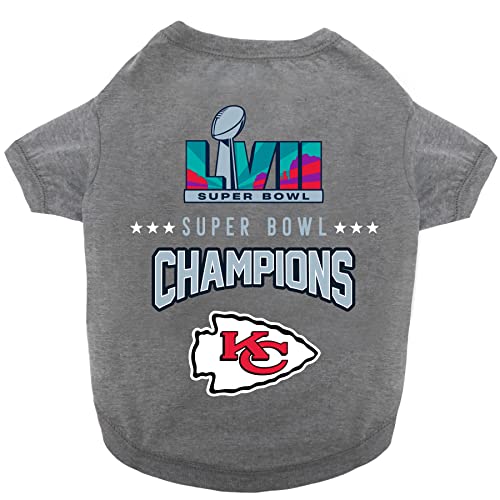 NFL 2023 Super Bowl LVII Championship Kansas City Chiefs Pet Tee Shirt, Durable Sporty Pet Tee, X-SMALL. *LIMITED EDITION NFL Champ Dog T-shirt. Licensed NFL FOOTBALL Winning Shirt for DOGS & CATS