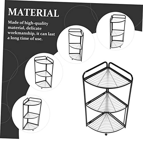 Cabilock 1pc Sturdy Home Storage Organizing Kitchen Three-layer Foldable Office for Corner Holder Cabinet Practical Layer Seasoning Steel Shelves Household Rack Organizer Shelf Pot Tier