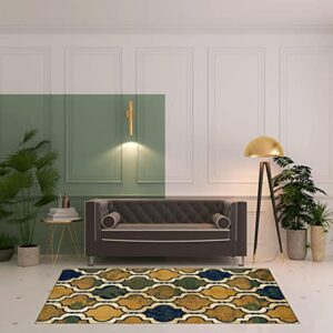 5' X 8' Green Quatrefoil Power Loom Distressed Stain Resistant Area Rug