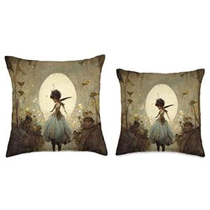 Retro Fairy Gifts Celtic Faerie Gift Cute Faery Fairycore Grunge Aesthetic Women Fairy Throw Pillow, 18x18, Multicolor