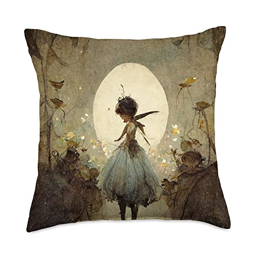 Retro Fairy Gifts Celtic Faerie Gift Cute Faery Fairycore Grunge Aesthetic Women Fairy Throw Pillow, 18x18, Multicolor