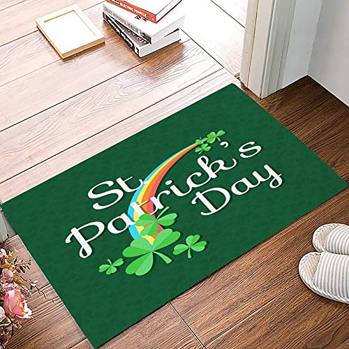 Entrance Way Door Mats Bath Mats Welcome Rugs St. Patrick's Day Shamrock and Rainbow Decor Printed Indoor Mat Rubber Backing Floor Mat for Kitchen/Bedroom/Office 16x24inch