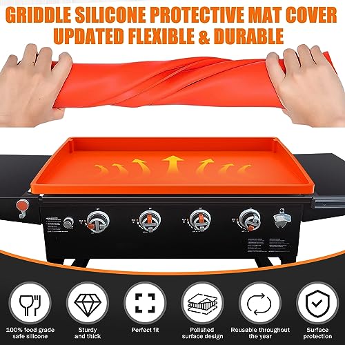 likjhbn 28 inch Griddle Cover for Blackstone, Full Wrap-Around Silicone Grill Mat Blackstone Accessories Top Protective Cooking Surface Protector Outdoor-Orange GJD-28-C