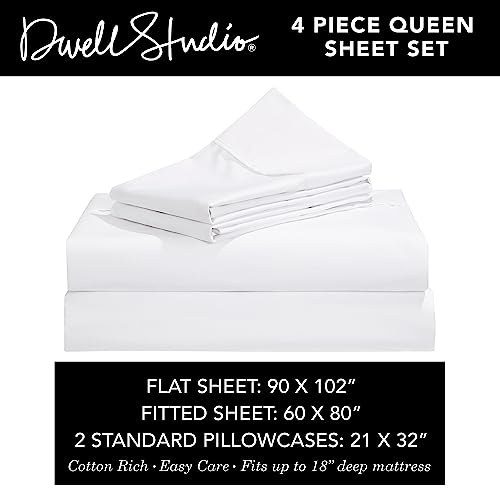 Dwell Studio 4-Piece 2000 Thread Count Cotton Rich Sheet Set - Deep Pocket, 4 Piece - 1 Flat, 1 Deep Pocket Fitted Sheet and 2 Pillowcases, Crisp Cool and Strong Bed Linen (Queen, White)