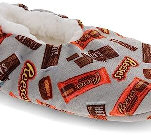 HERSHEY'S Sock Slippers For Kids, Reese's Peanut Butter Cup Candy Bar Print, Grey, Size Large (1-4 Big Kid)