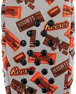 HERSHEY'S Sock Slippers For Kids, Reese's Peanut Butter Cup Candy Bar Print, Grey, Size Large (1-4 Big Kid)