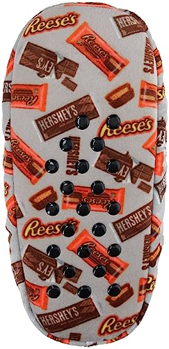 HERSHEY'S Sock Slippers For Kids, Reese's Peanut Butter Cup Candy Bar Print, Grey, Size Large (1-4 Big Kid)