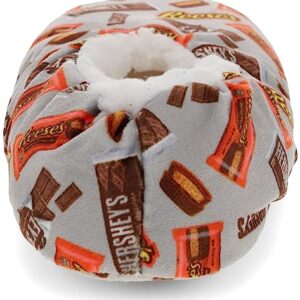 HERSHEY'S Sock Slippers For Kids, Reese's Peanut Butter Cup Candy Bar Print, Grey, Size Large (1-4 Big Kid)