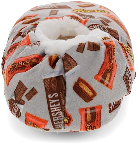 HERSHEY'S Sock Slippers For Kids, Reese's Peanut Butter Cup Candy Bar Print, Grey, Size Large (1-4 Big Kid)