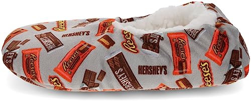 HERSHEY'S Sock Slippers For Kids, Reese's Peanut Butter Cup Candy Bar Print, Grey, Size Large (1-4 Big Kid)