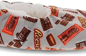 HERSHEY'S Sock Slippers For Kids, Reese's Peanut Butter Cup Candy Bar Print, Grey, Size Large (1-4 Big Kid)