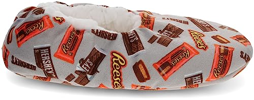 HERSHEY'S Sock Slippers For Kids, Reese's Peanut Butter Cup Candy Bar Print, Grey, Size Large (1-4 Big Kid)