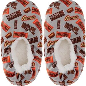 HERSHEY'S Sock Slippers For Kids, Reese's Peanut Butter Cup Candy Bar Print, Grey, Size Large (1-4 Big Kid)