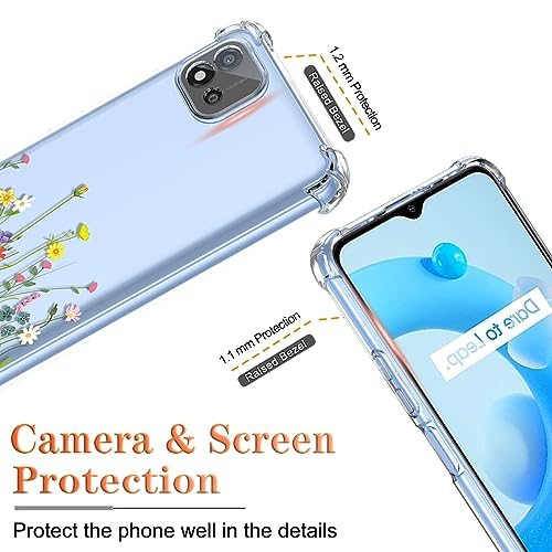 GTBDEKI Phone Case for Realme C20/Realme C20A/Realme C11 2021 Case RMX3063 Case with Screen Protector, Clear Case with Flower Garden Patterns Protective Phone Cover for Oppo Realme C20 Flower Bouquet