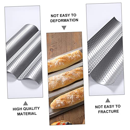 UPKOCH 4 pcs Wavy Pan bread loaf pan baking gutter loaf pan molds hotdog buns metal bread pan nonstick tray silicone bread pan breadmaking Stainless steel bread rolls hot dog