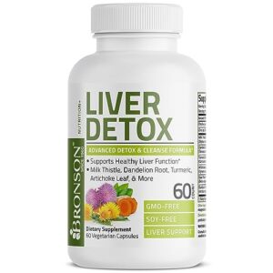 bronson liver detox advanced detox & cleansing formula supports health liver function with milk thistle, dandelion root, turmeric, artichoke leaf & more, non-gmo, 60 vegetarian capsules