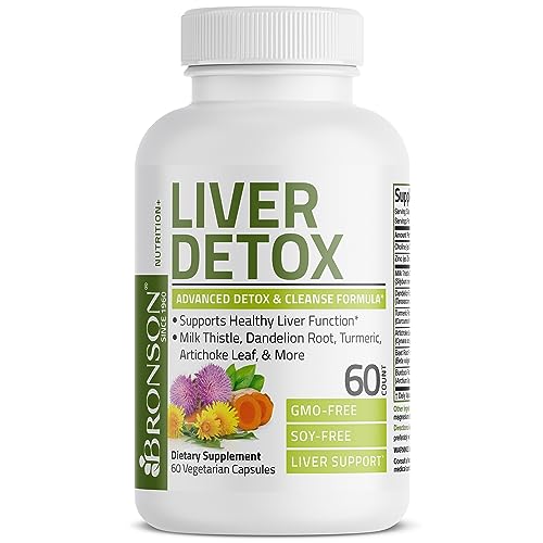 Bronson Liver Detox Advanced Detox & Cleansing Formula Supports Health Liver Function with Milk Thistle, Dandelion Root, Turmeric, Artichoke Leaf & More, Non-GMO, 60 Vegetarian Capsules