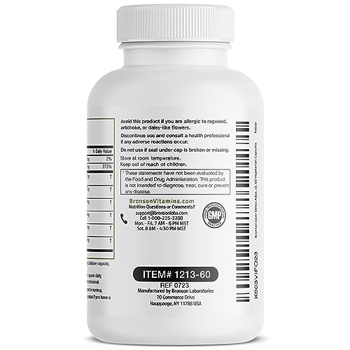 Bronson Liver Detox Advanced Detox & Cleansing Formula Supports Health Liver Function with Milk Thistle, Dandelion Root, Turmeric, Artichoke Leaf & More, Non-GMO, 60 Vegetarian Capsules