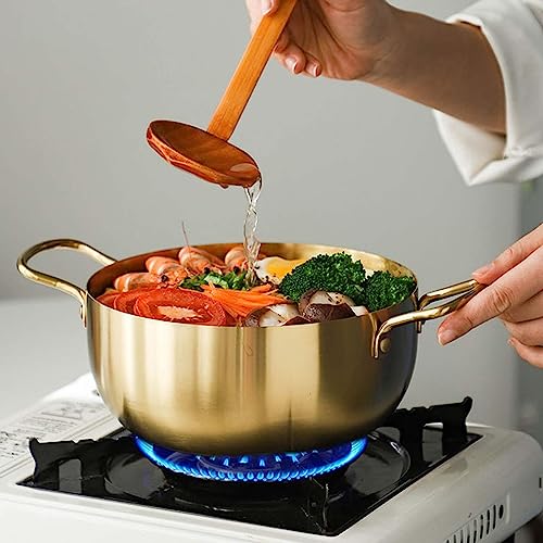 MagiDeal Korea Ramen Pot Ramyun Cooker with Handle Multipurpose Kitchen Cookware Korean Noodle Pot Instant Noodles Pot for Soup Stew Kitchen Hiking, 20cm