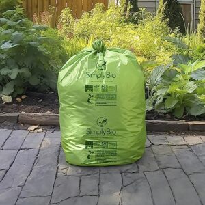 Simply Bio 33 Gallon Compostable Trash Bag with Flat Top, Heavy Duty Extra Thick 1.57 Mil, 30 Count, 124.92 Liter, Large Lawn Leaf Yard Waste Bag, ASTM D6400, US BPI and Europe OK Compost Certified