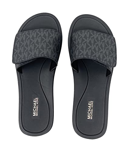 Michael Kors MK Signature Logo Print Wade Slide (Black, 11, us_footwear_size_system, adult, women, numeric, medium, numeric_11)