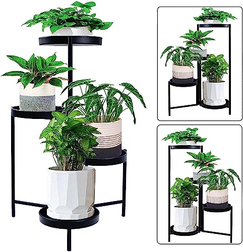 Plant Stand Indoor Outdoor 4 Tier Tall Metal Potted Multiple Flower Pot Holder Shelf Rustproof Iron Round Supports Planter Plant Rack for Corner Garden Balcony Patio