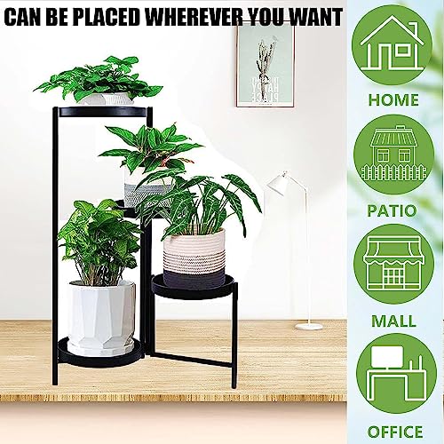 Plant Stand Indoor Outdoor 4 Tier Tall Metal Potted Multiple Flower Pot Holder Shelf Rustproof Iron Round Supports Planter Plant Rack for Corner Garden Balcony Patio