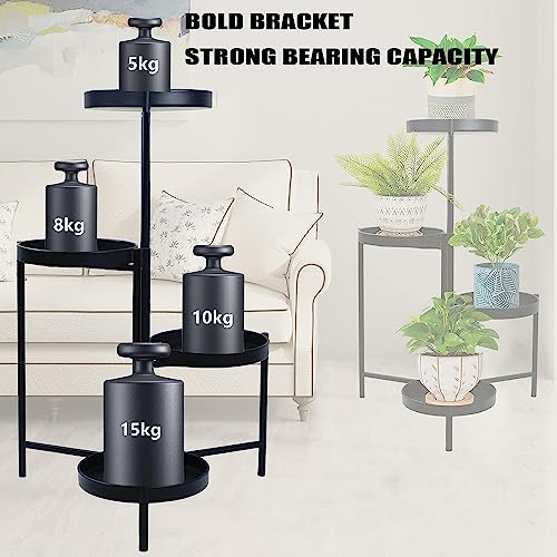 Plant Stand Indoor Outdoor 4 Tier Tall Metal Potted Multiple Flower Pot Holder Shelf Rustproof Iron Round Supports Planter Plant Rack for Corner Garden Balcony Patio