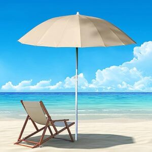 6ft blue beach umbrella uv protection patio umbrellas with tilt yard umbrella portable umbrella outdoor waterproof umbrella for patio table adjustable height for garden lawn deck (color : light brown