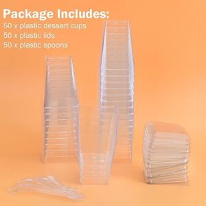 Monrocco 50 Pack 5 oz Plastic Dessert Cups with Lids and Spoons, Mini Parfait Cups with Lids Pudding Cups for Party, Clear Mini Dessert Cups with Spoons Yogurt Dessert Shooter Cups for Pudding