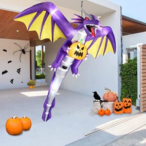 7 FT Tall Hanging Inflatable Halloween Decorations Outdoor, Flying Dragon Holding Pumpkin Halloween Inflatables Build-in LEDs, Halloween Blow Up Yard Decorations for Tree Porch Yard Garden Outside