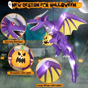 7 FT Tall Hanging Inflatable Halloween Decorations Outdoor, Flying Dragon Holding Pumpkin Halloween Inflatables Build-in LEDs, Halloween Blow Up Yard Decorations for Tree Porch Yard Garden Outside