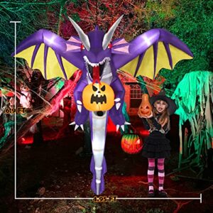 7 FT Tall Hanging Inflatable Halloween Decorations Outdoor, Flying Dragon Holding Pumpkin Halloween Inflatables Build-in LEDs, Halloween Blow Up Yard Decorations for Tree Porch Yard Garden Outside