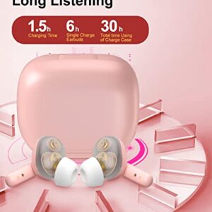 True Wireless HiFi Earbuds，Bluetooth Headphones with 4 Speakers,Hi-Res Audio 30H Playtime Earphones with LED Display Charging Case, Touch Control in-Ear Earbuds with Mic for Phones Games Sports Pink