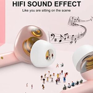 True Wireless HiFi Earbuds，Bluetooth Headphones with 4 Speakers,Hi-Res Audio 30H Playtime Earphones with LED Display Charging Case, Touch Control in-Ear Earbuds with Mic for Phones Games Sports Pink